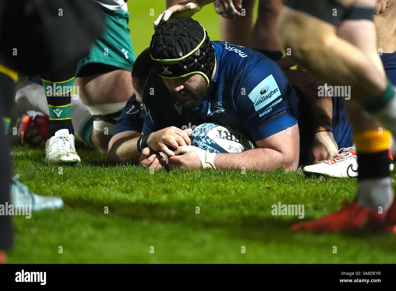 Sale Sharks' Bevan Rodd scores his side's fourth try of the game during ...