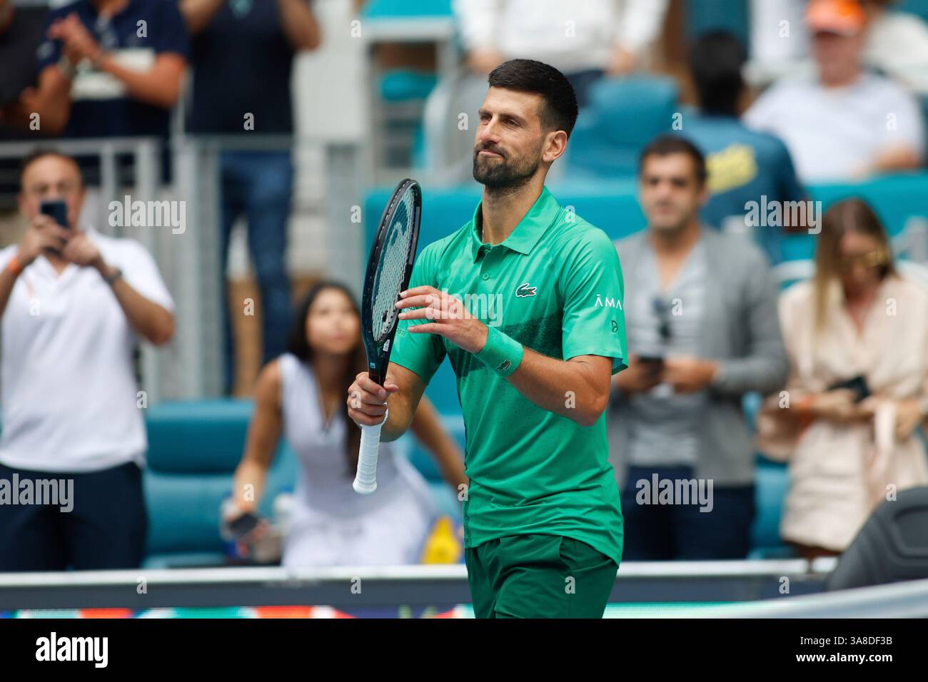 MIAMI GARDENS, FL - MARCH 28: Novak Djokovic (SRB) celebrates after his ...