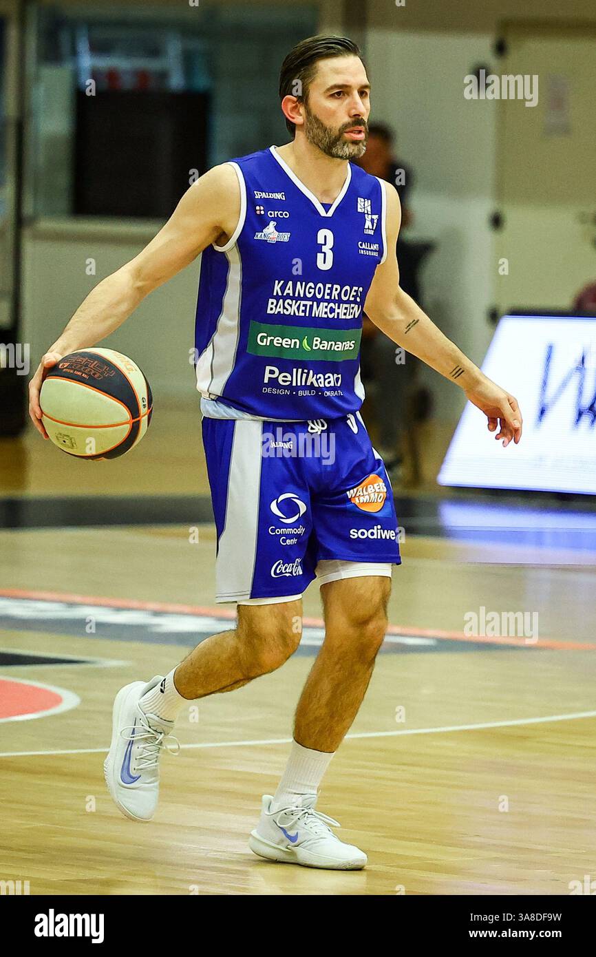 Brussels, Belgium. 28th Mar, 2025. Mechelen's Domien Loubry pictured ...