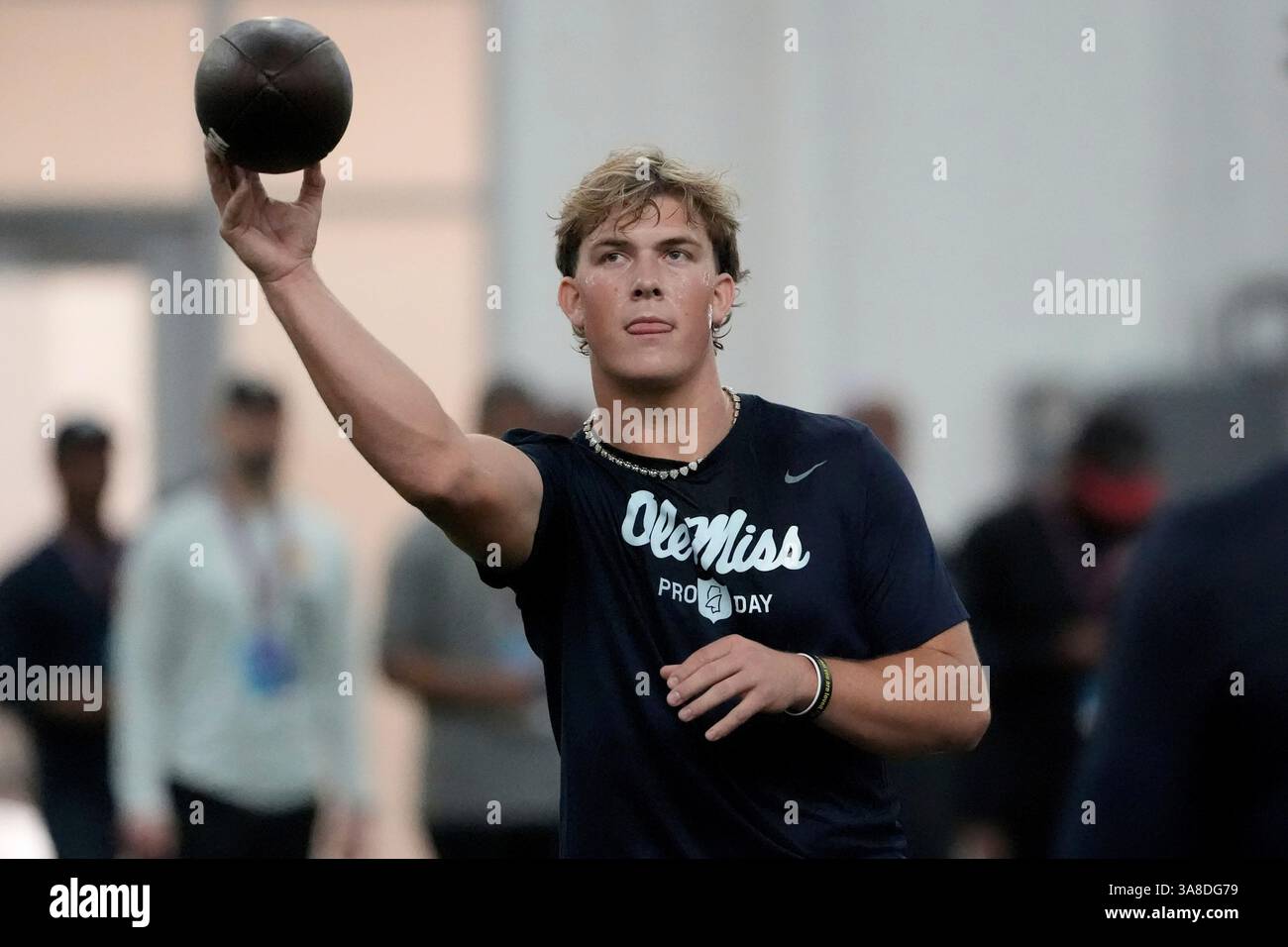Mississippi quarterback Jaxson Dart passes a ball during an offensive ...