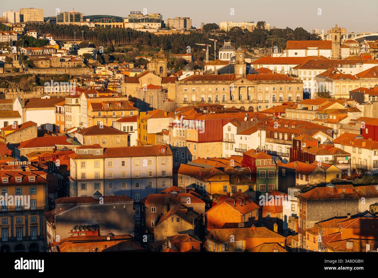 Panoramic view of the A Ribeira in the city of Porto at sunrise since ...