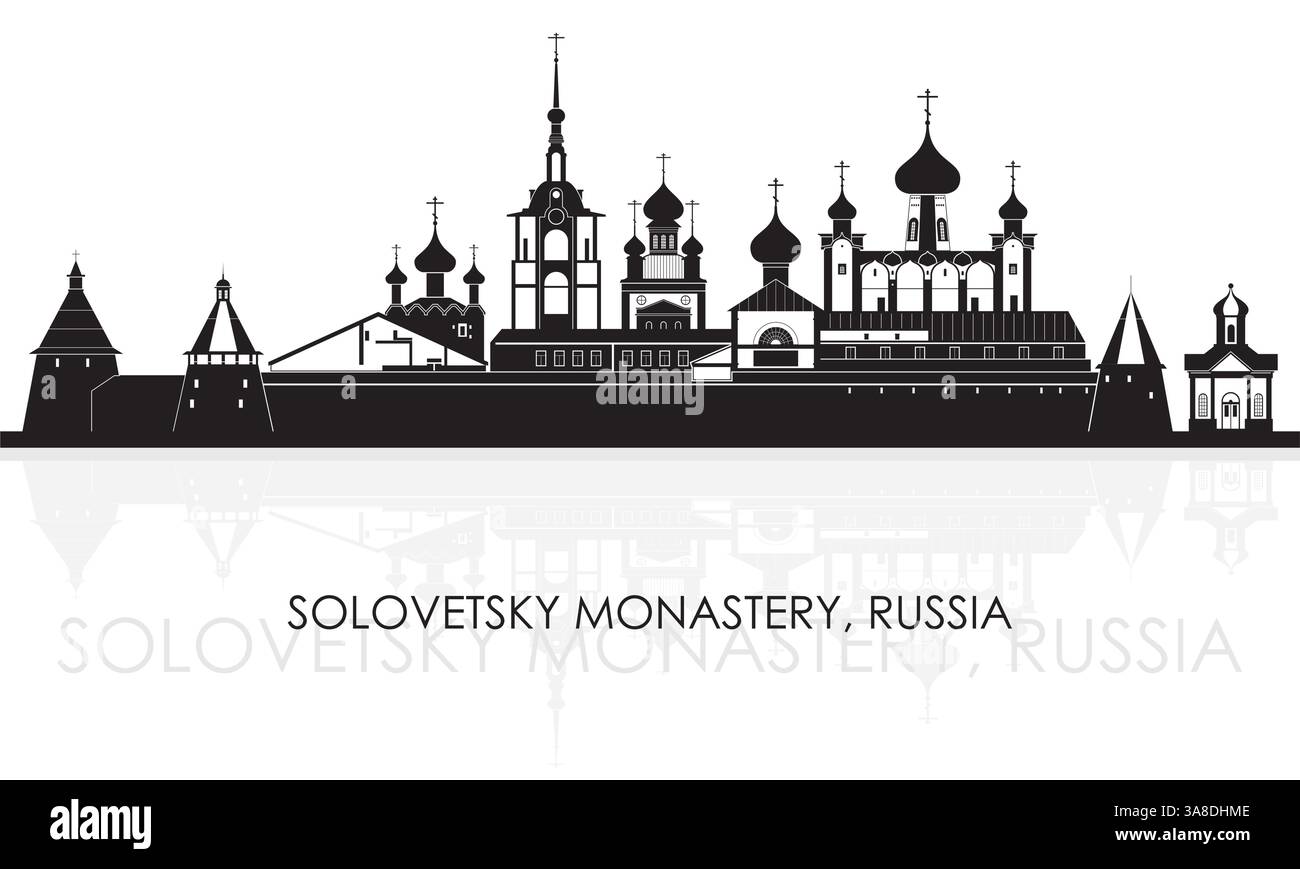 Silhouette panorama of Solovetsky Monastery, Russia - vector ...