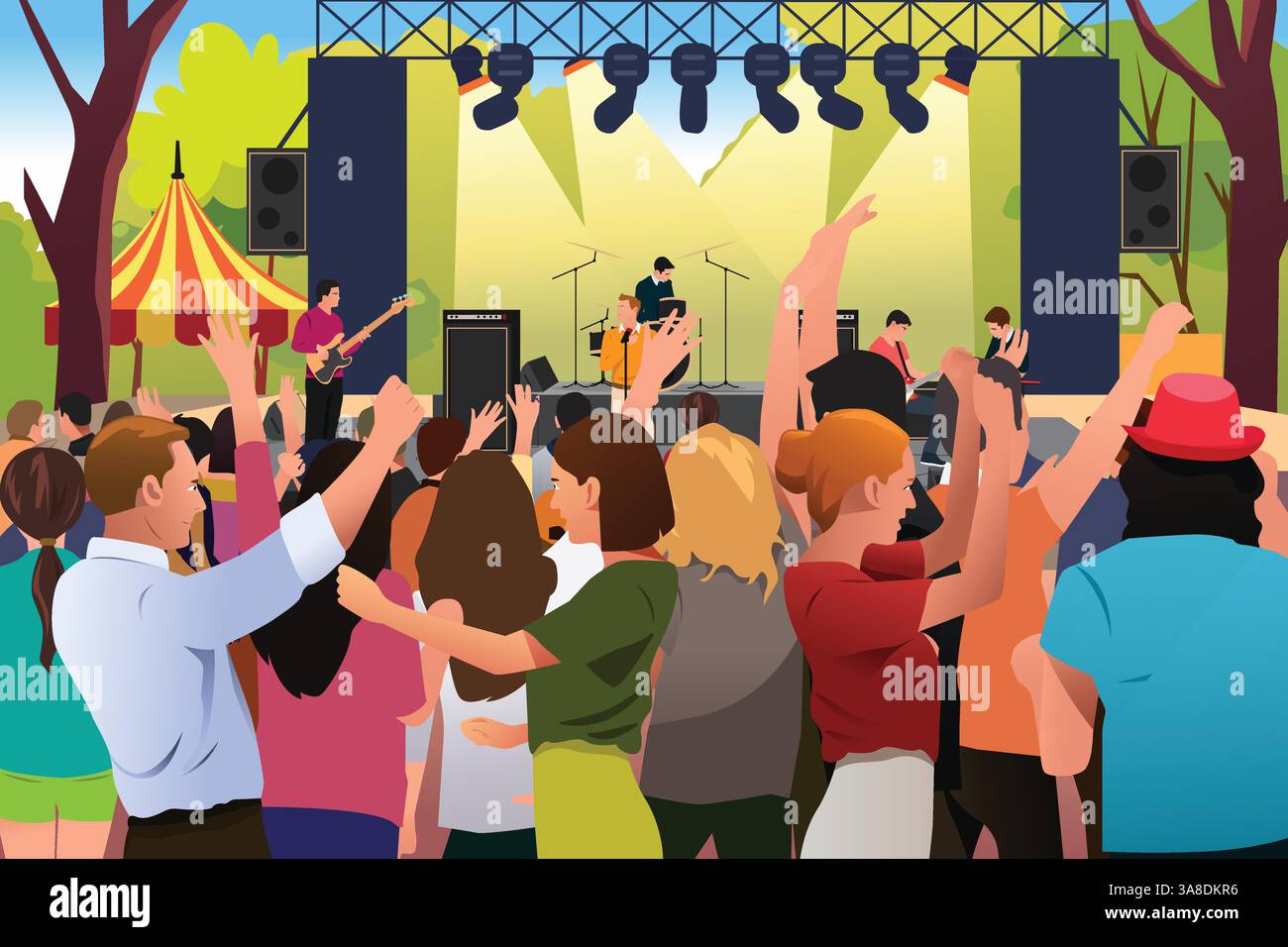 A vector illustration of People in Outdoor Music Concert in the Summer ...