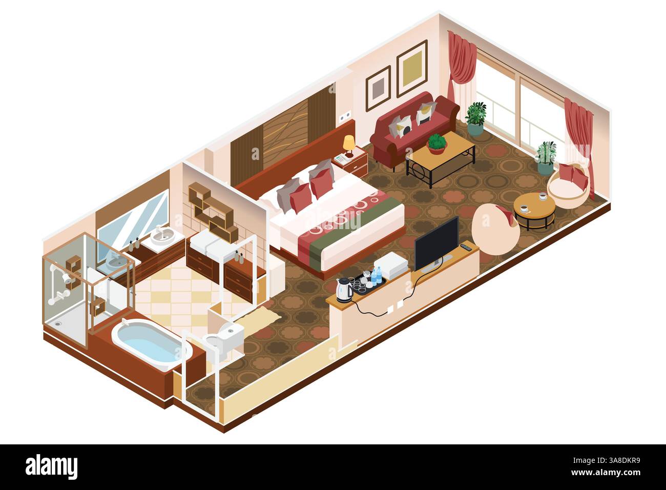 A vector illustration of Isometric Hotel Room Indoor Stock Vector Image ...