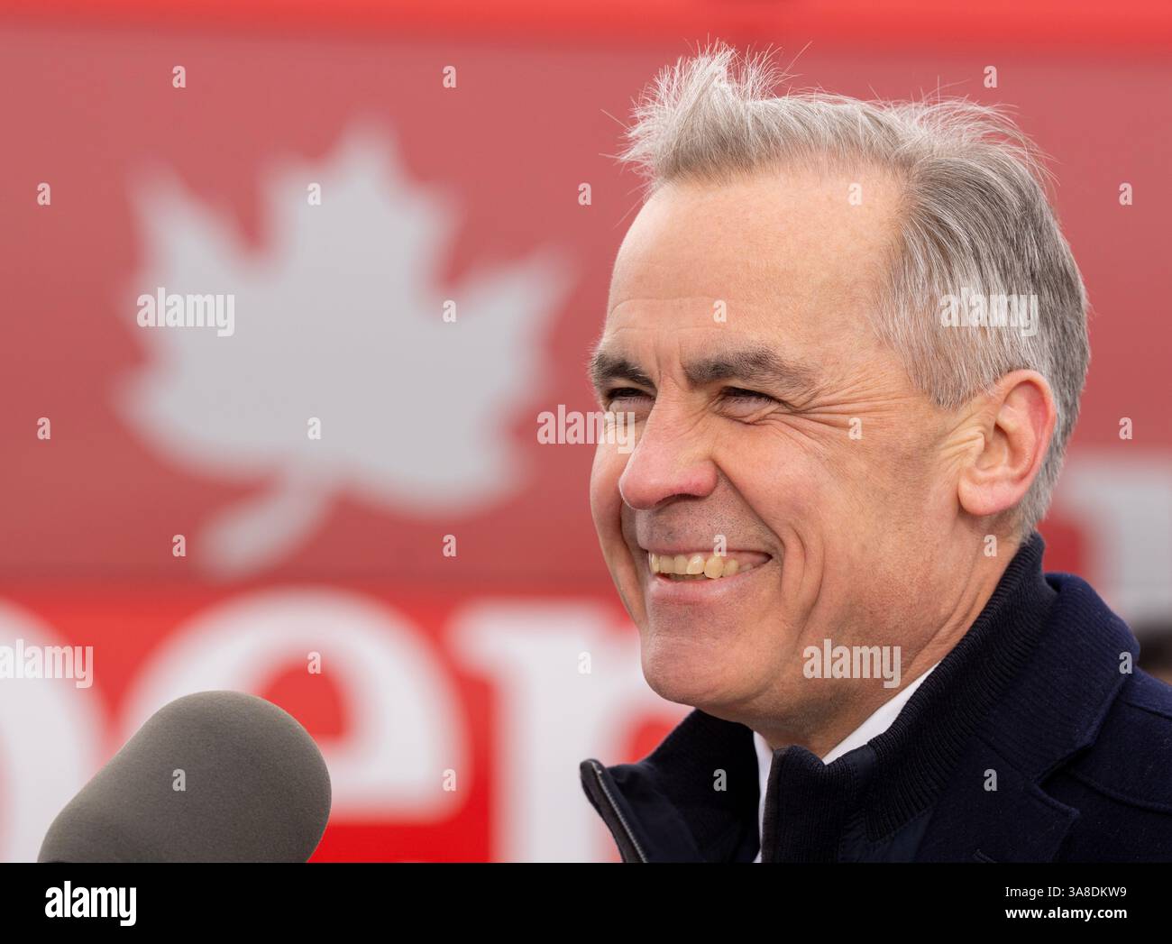 Montreal, Canada. 28th Mar, 2025. Liberal Leader Mark Carney smiles as ...