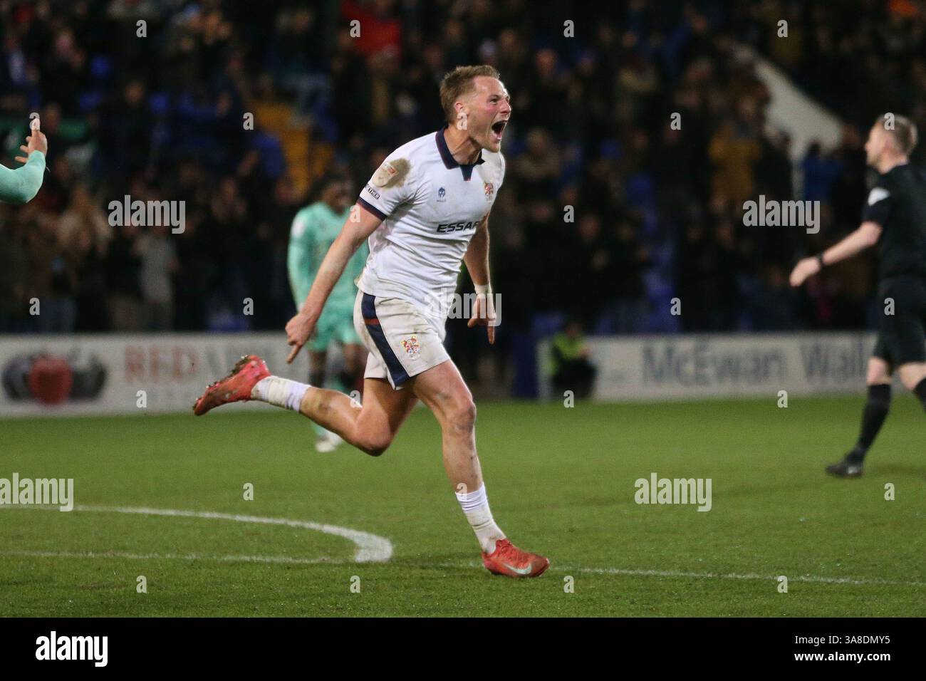Birkenhead, UK. 28th Mar, 2025. Cameron Norman of Tranmere Rovers ...