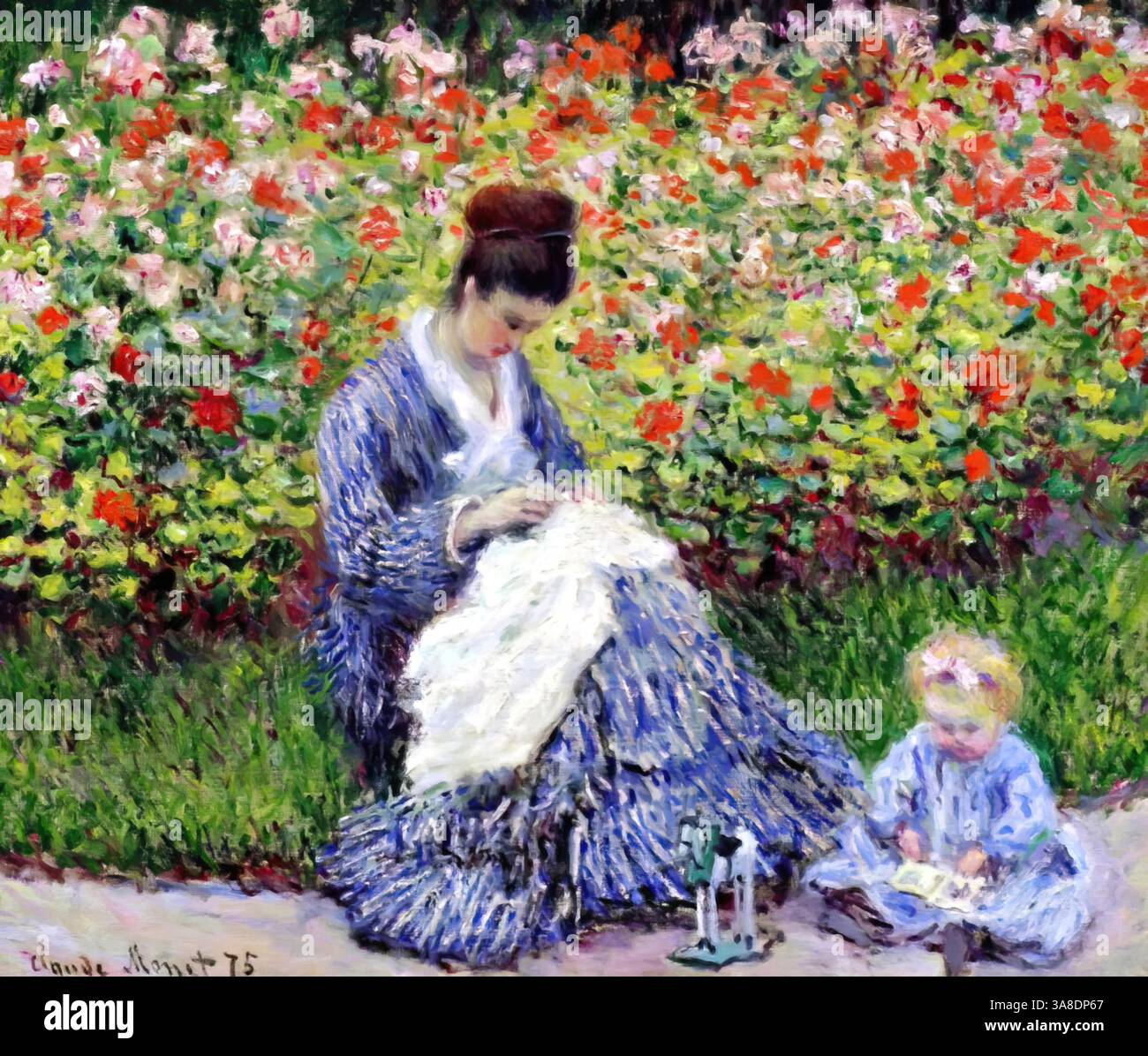 Camille Monet and a child in the garden, 1875 (Painting) by Monet ...