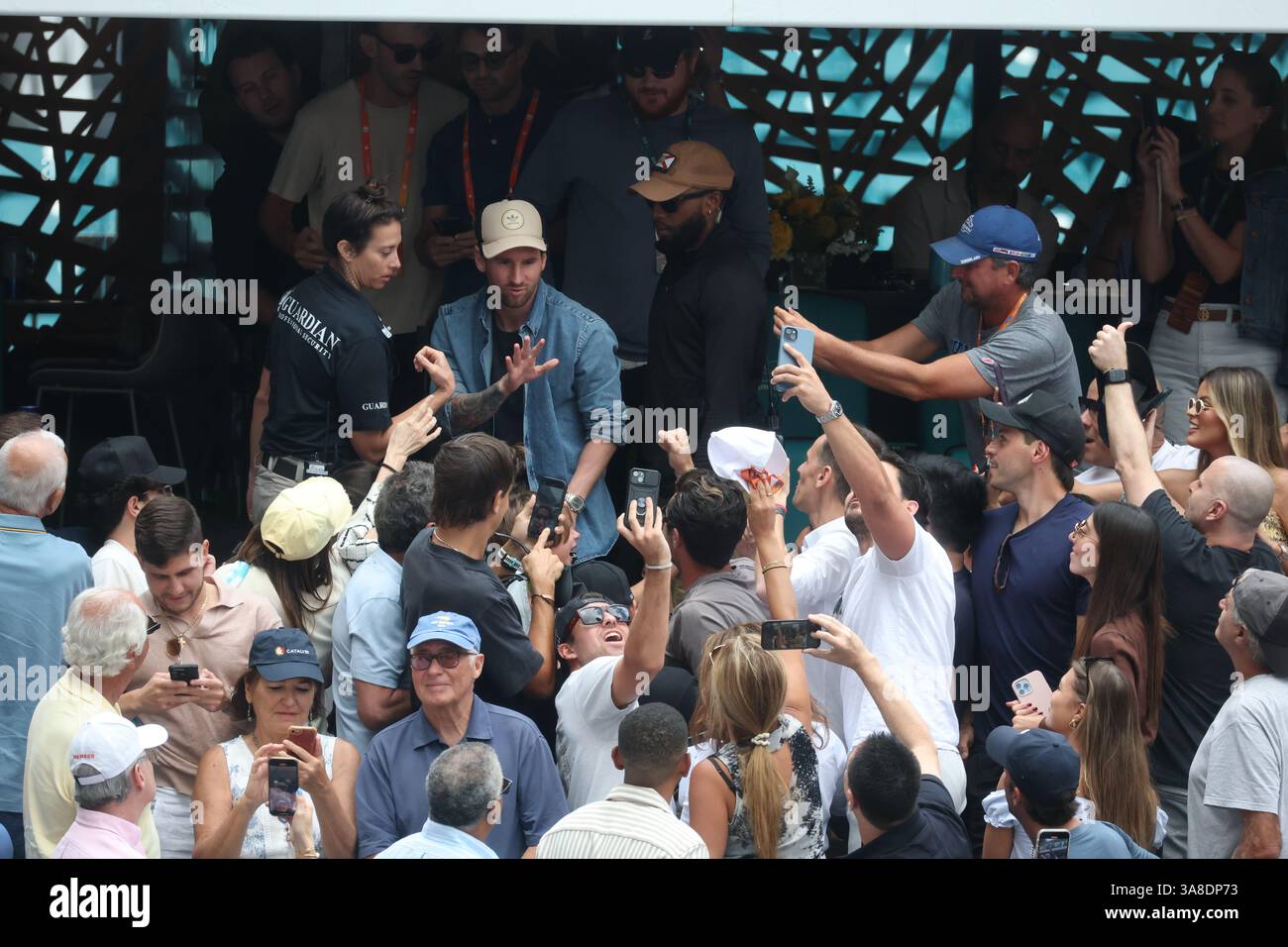 Miami Gardens, FL, USA. 28th Mar, 2025. Lionel Messi #10 of Inter Miami and his wife Antonela ...