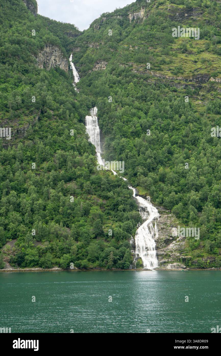 The Great Brudesloret waterfall, which falls into the Geiranger Fjord ...
