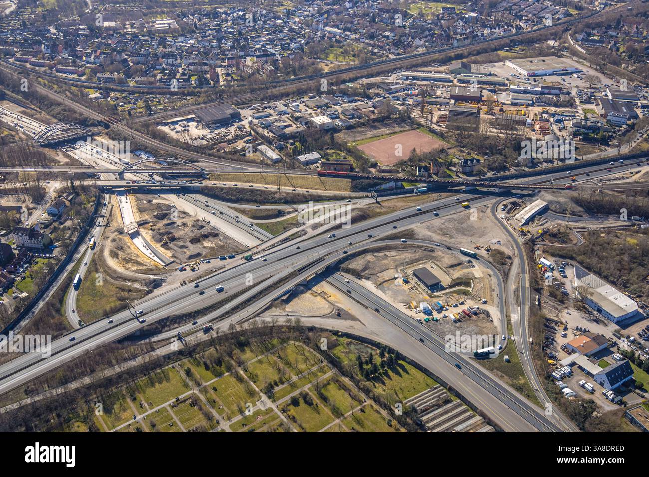 Luftbild, Baustelle Autobahnkreuz Herne, Autobahn A43 und Autobahn A42 ...