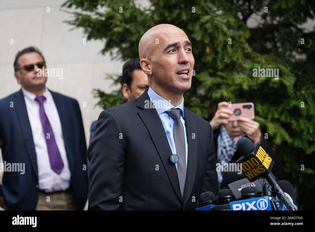 Newark, USA. 28th Mar, 2025. Ramzi Kassem law professor and Director of ...