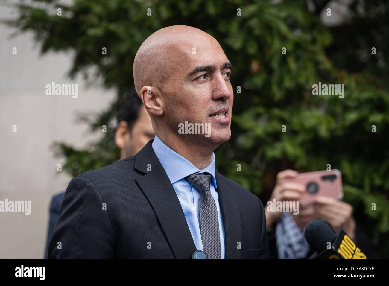 Newark, USA. 28th Mar, 2025. Ramzi Kassem law professor and Director of ...