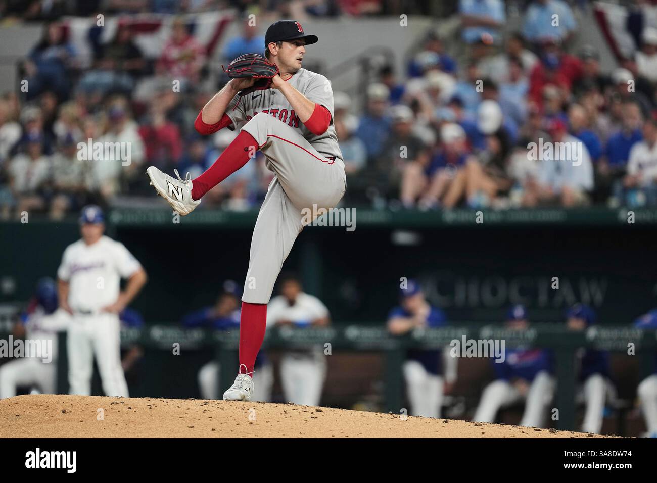 Boston Red Sox starting pitcher Garrett Whitlock throws to the Texas ...