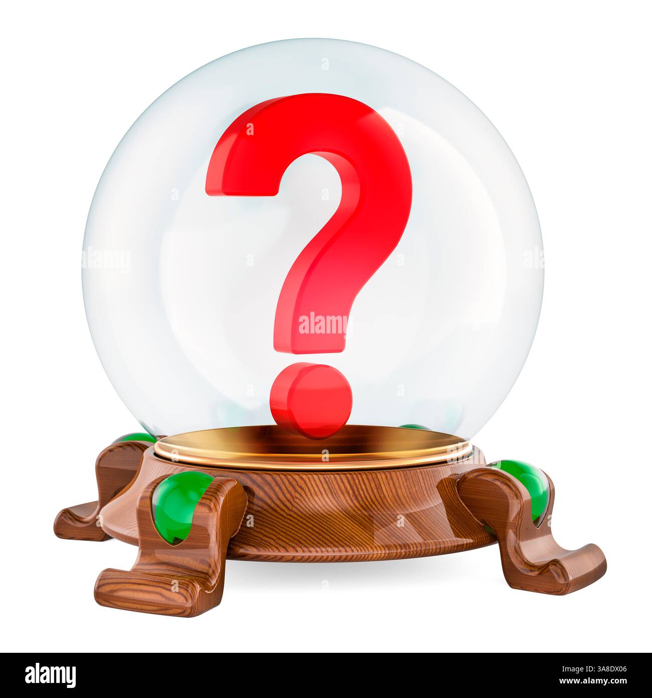 Clear Crystal Ball with question mark, 3D rendering isolated on white ...
