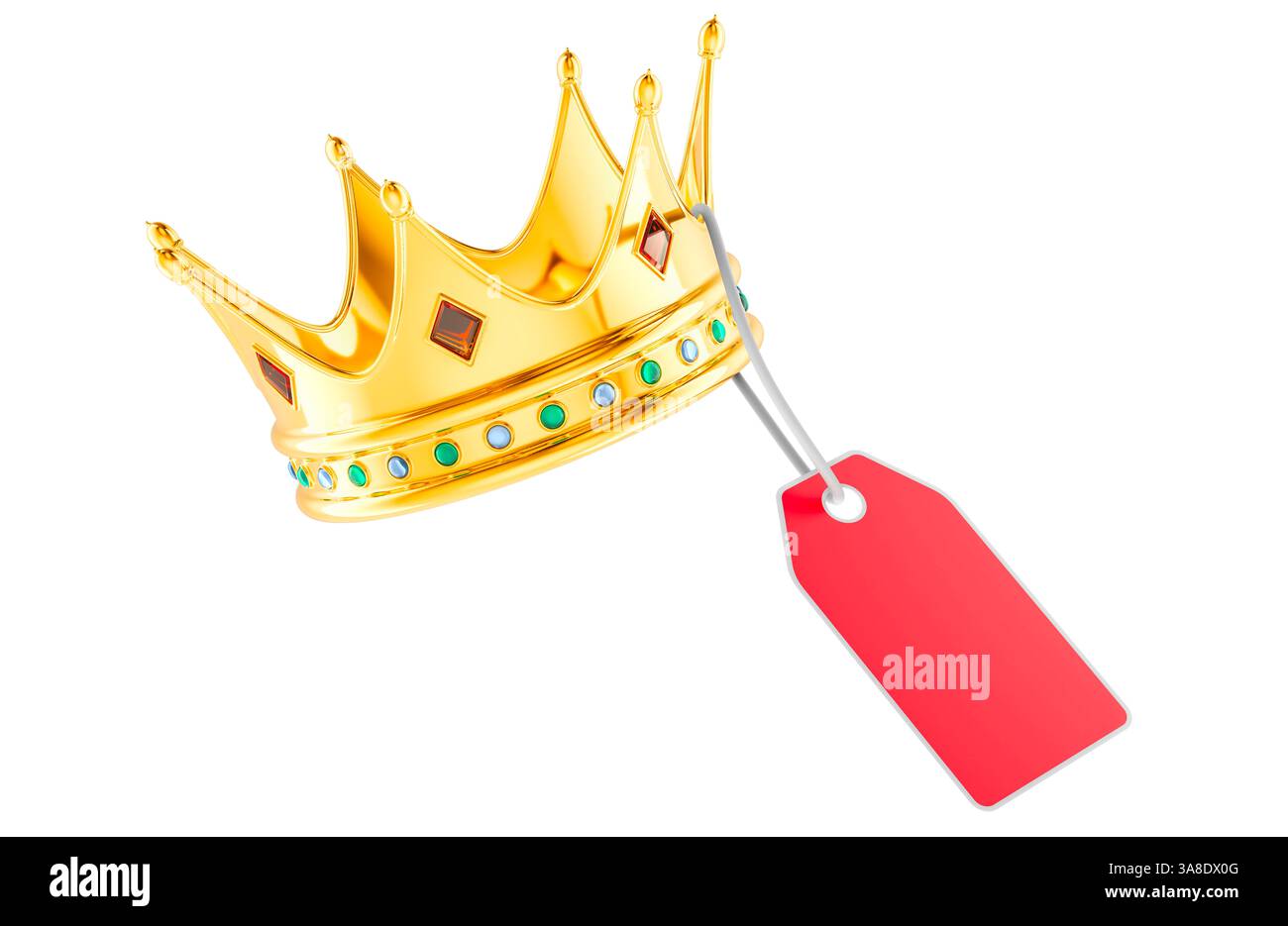 Gold Royal Crown with blank Red Sale Tag, 3D rendering isolated on ...