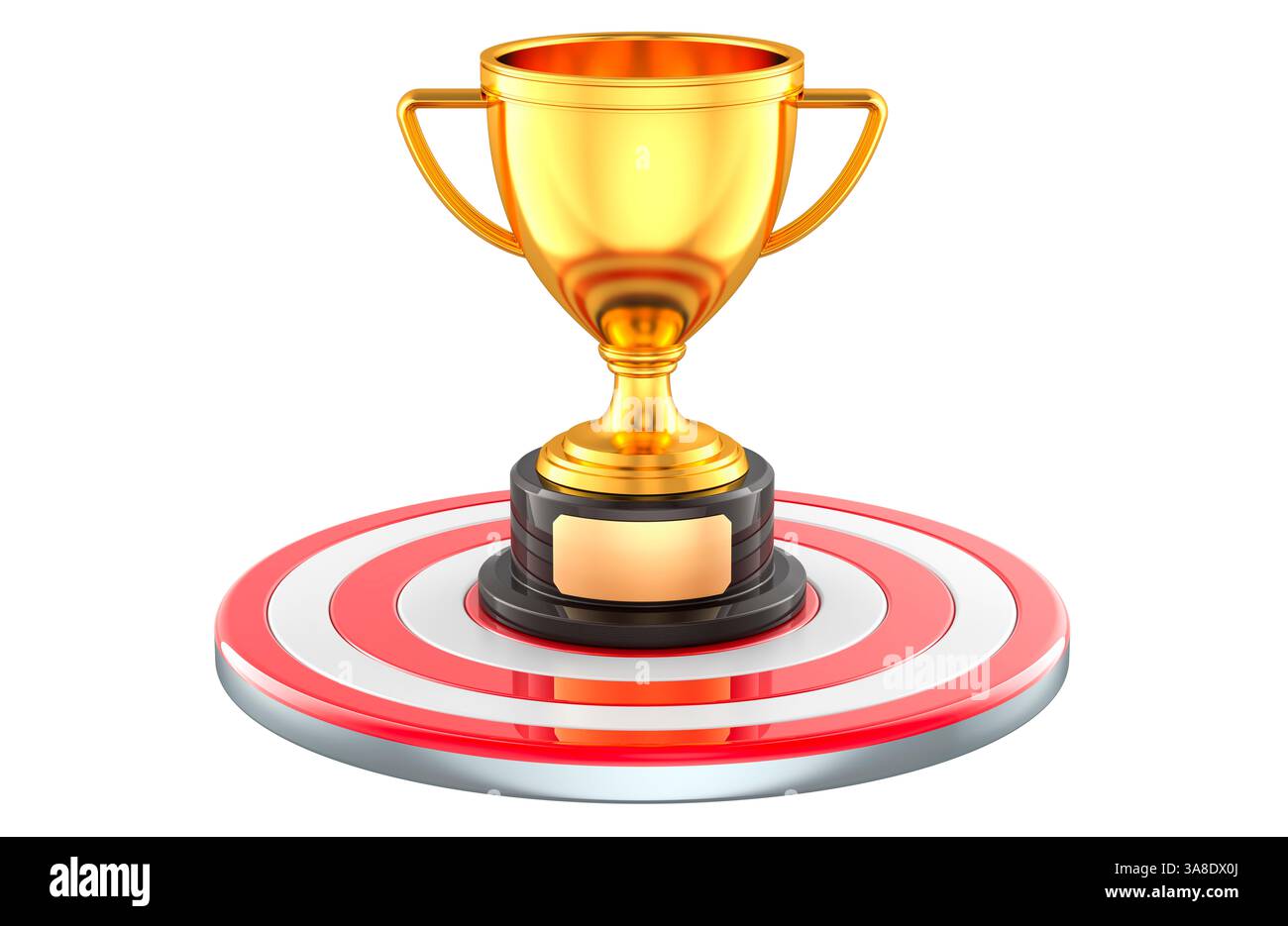 Gold trophy cup award on the target, 3D rendering isolated on white ...