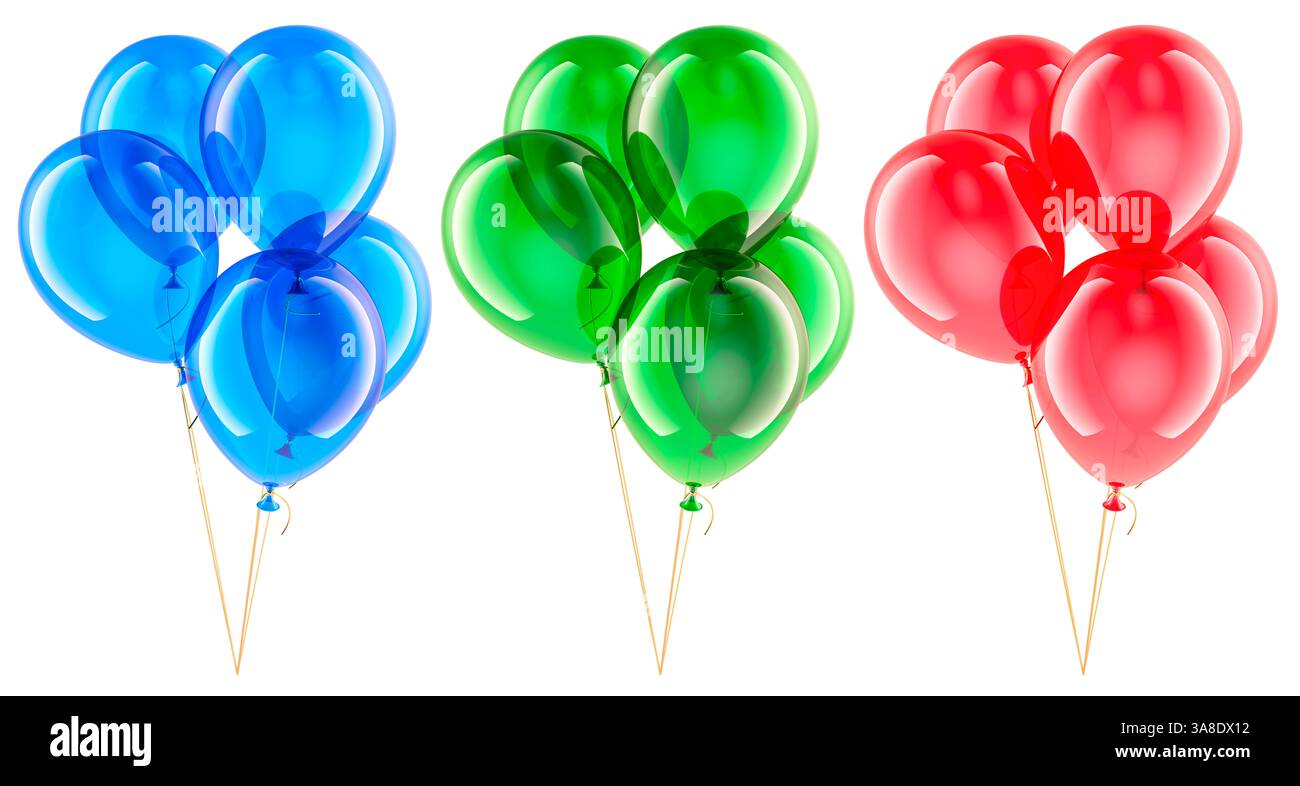 Set of colored party balloons, 3D rendering isolated on white ...