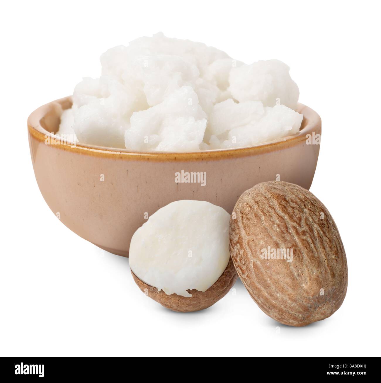 Natural shea butter and nuts isolated on white Stock Photo - Alamy