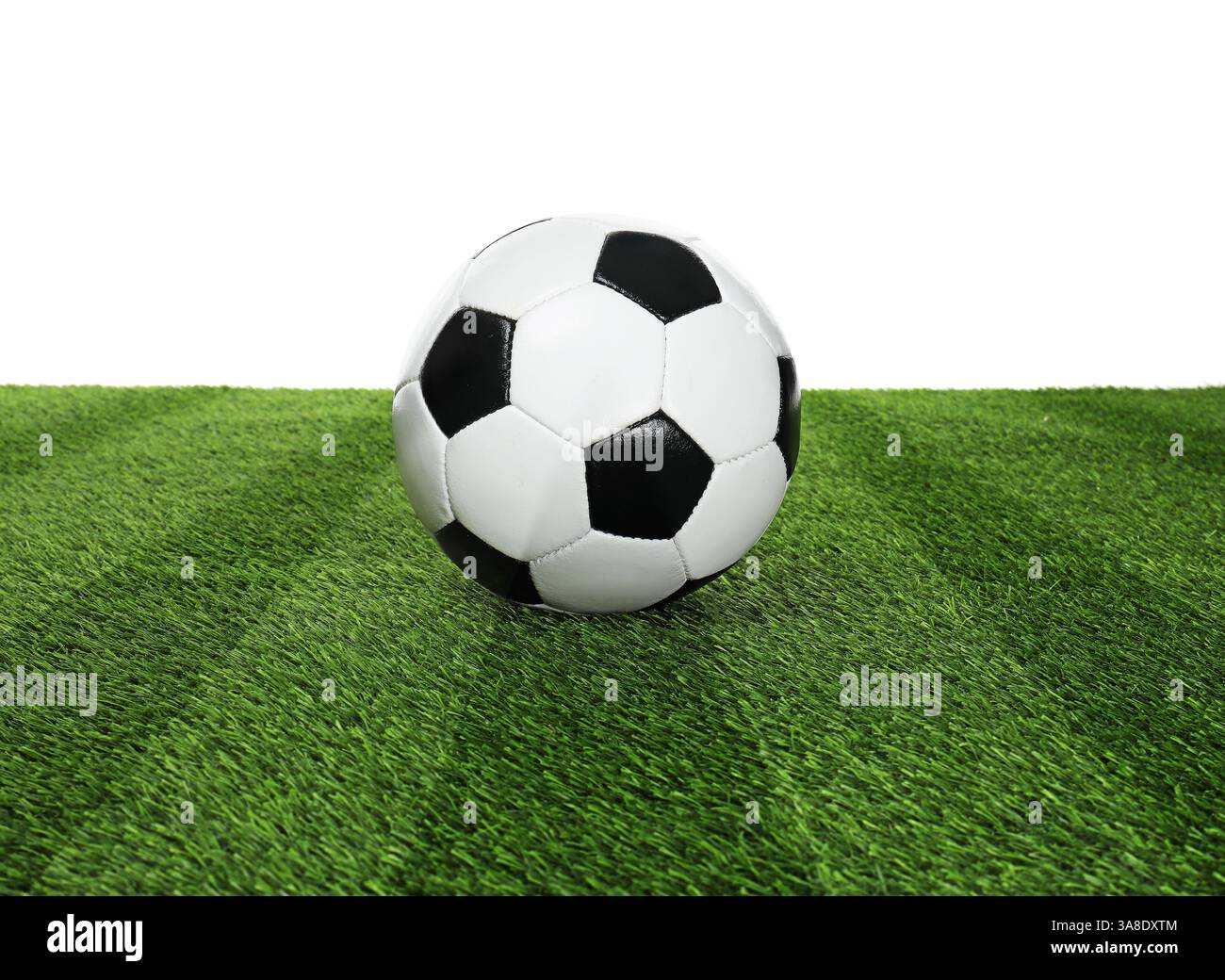 Football field with markings and soccer ball on green turf Stock Photo ...