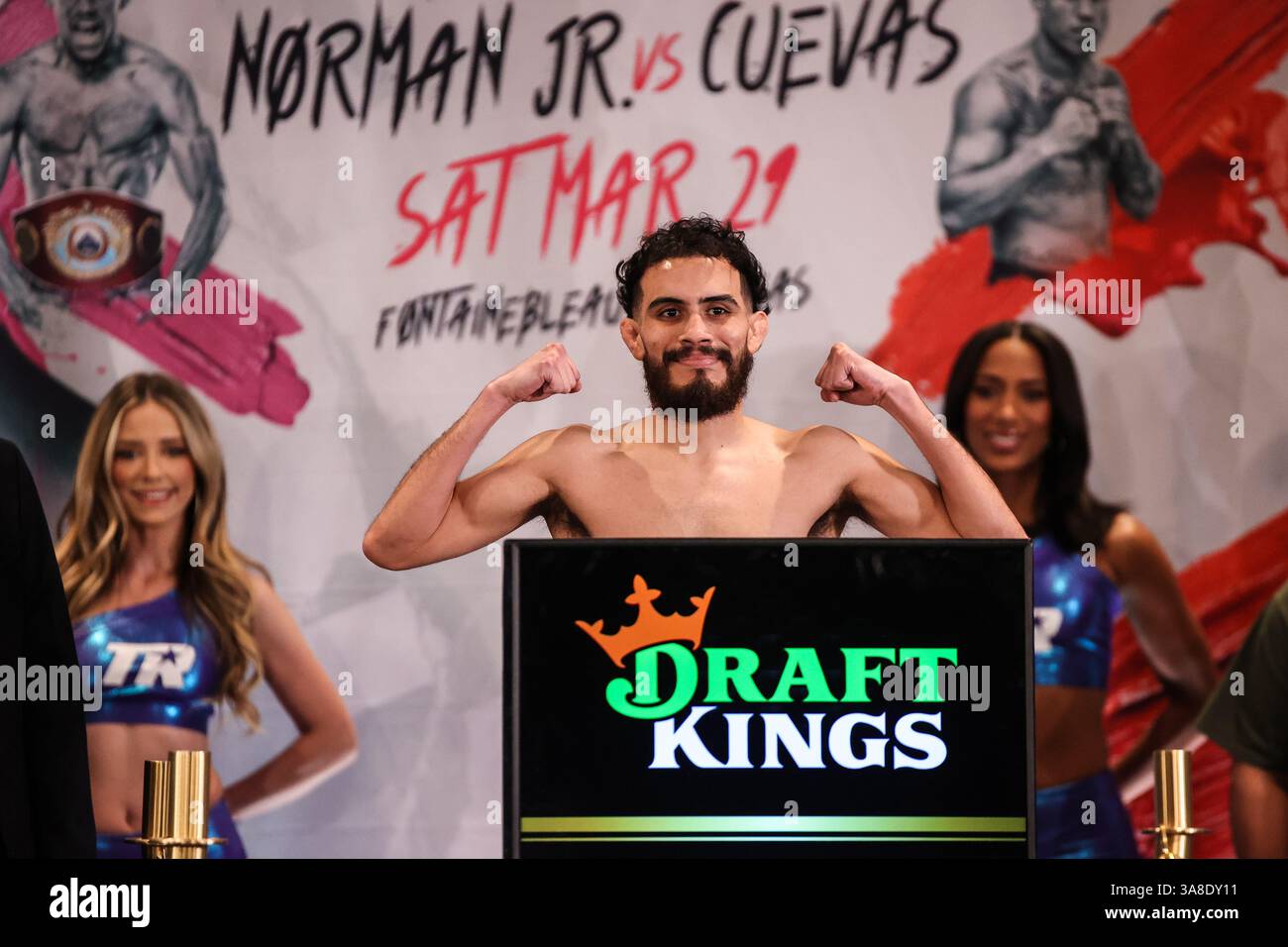 Las Vegas, NV, USA. 28th Mar, 2025. Bantamweight Miguel Guzman stands ...