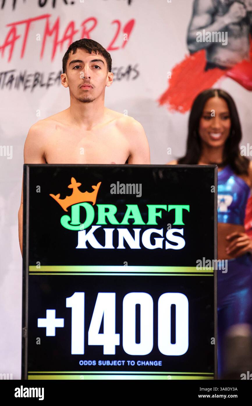 March 28, 2025: Junior Lightweight Dionne Ruvalcaba stands on a scale ...