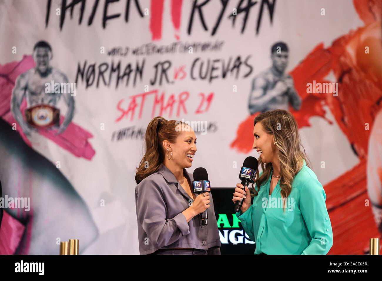 March 28, 2025: (L-R) Top Rank commentators Seniesa Estrada and ...