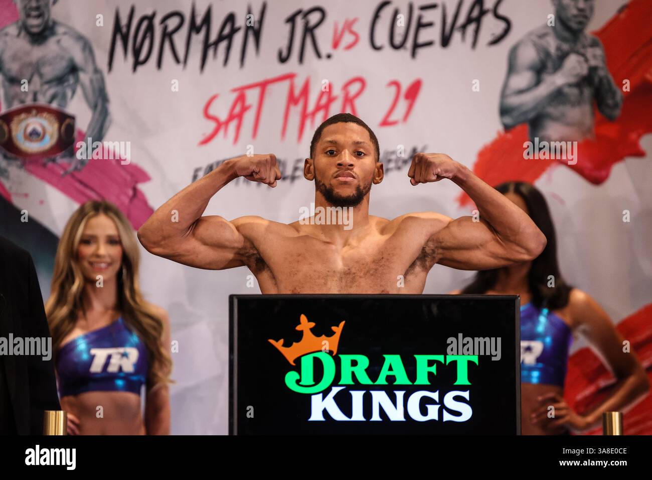 March 28, 2025: Welterweight Brian Norman Jr. poses on a scale during ...
