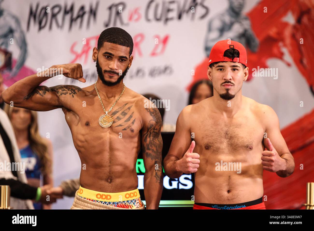 March 28, 2025: (L-R) Welterweight Tiger Johnson and Kendo Castaneda ...