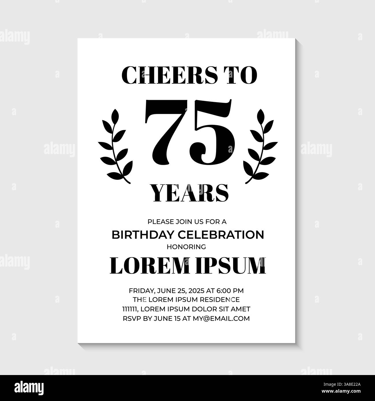 75th Birthday or Anniversary invitation card. Birthday Party invite ...