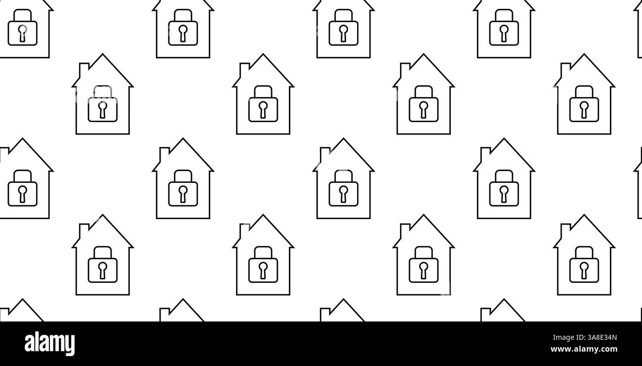 Home security patterns featuring locked houses on a white background ...