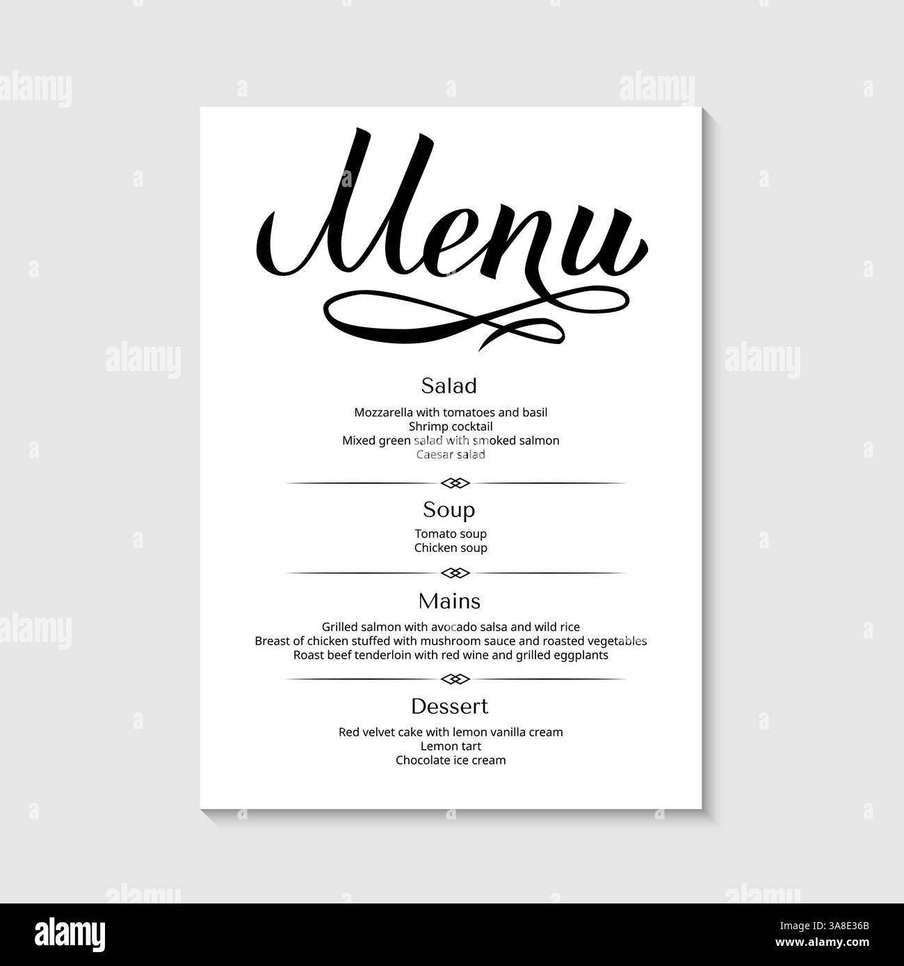 Menu card design. Minimalistic typography for cafe, bar, restaurant ...