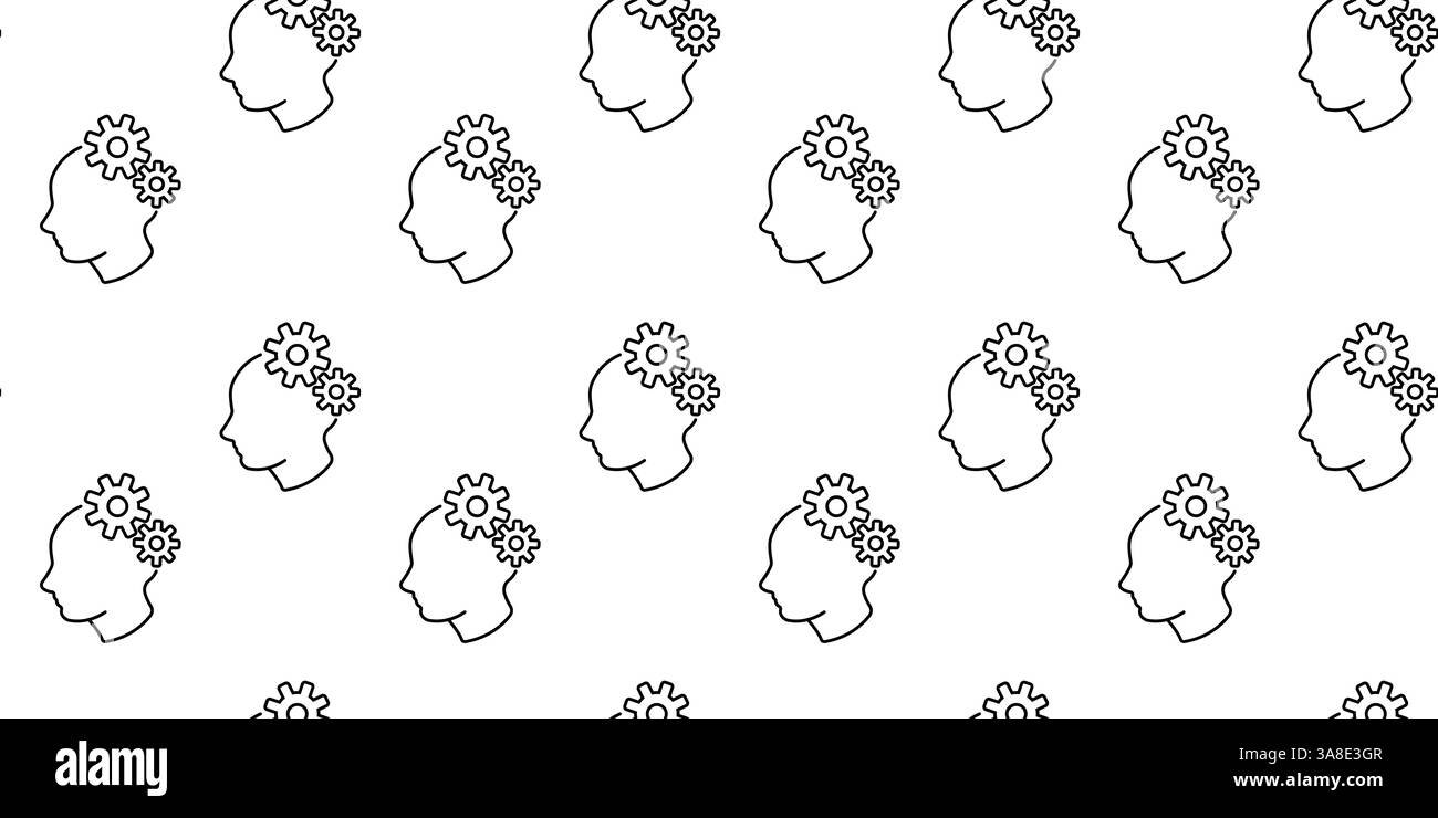 Creative pattern featuring line art heads and gears illustrating ...
