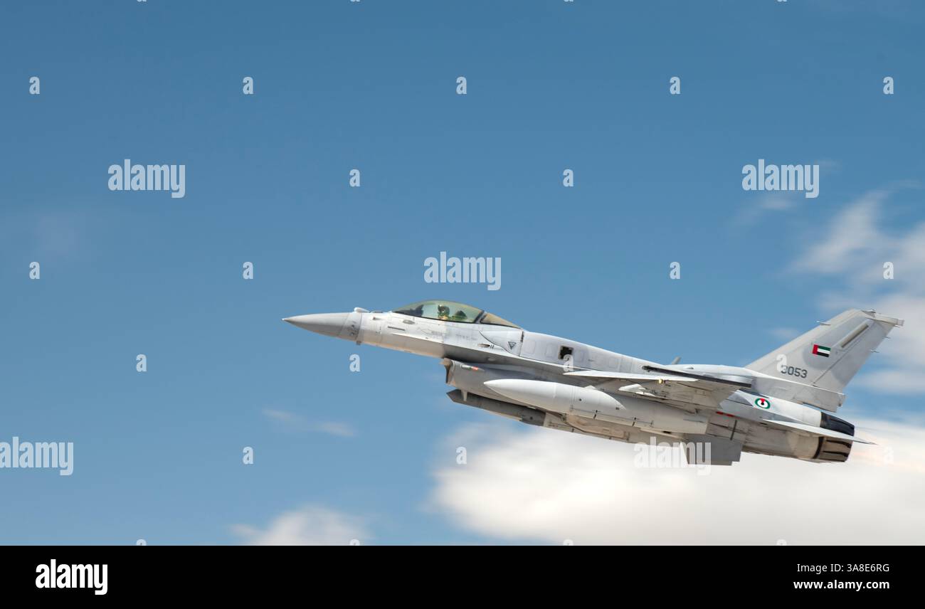 A United Arab Emirates (UAE) Air Force F-16 Desert Falcon assigned to ...