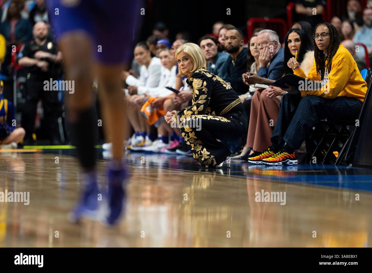 LSU head coach Kim Mulkey watches players during the first half in the ...