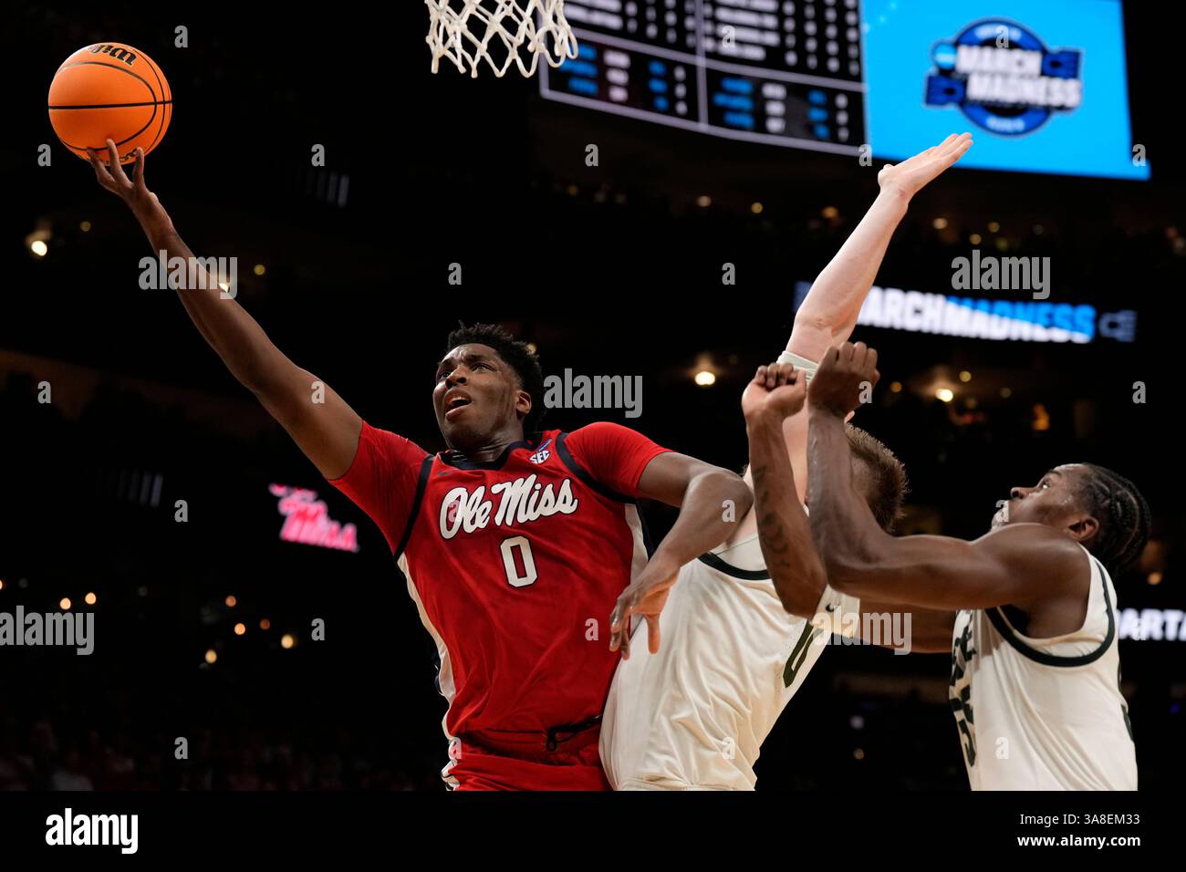 Mississippi forward Malik Dia (0) shoots against Michigan State during ...