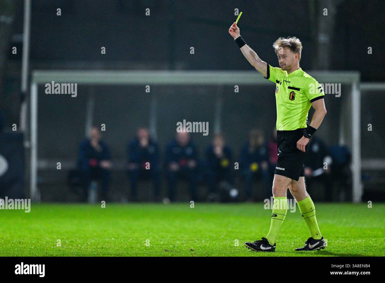 Gent, Belgium. 28th Mar, 2025. Yellow card given by referee Lauren ...