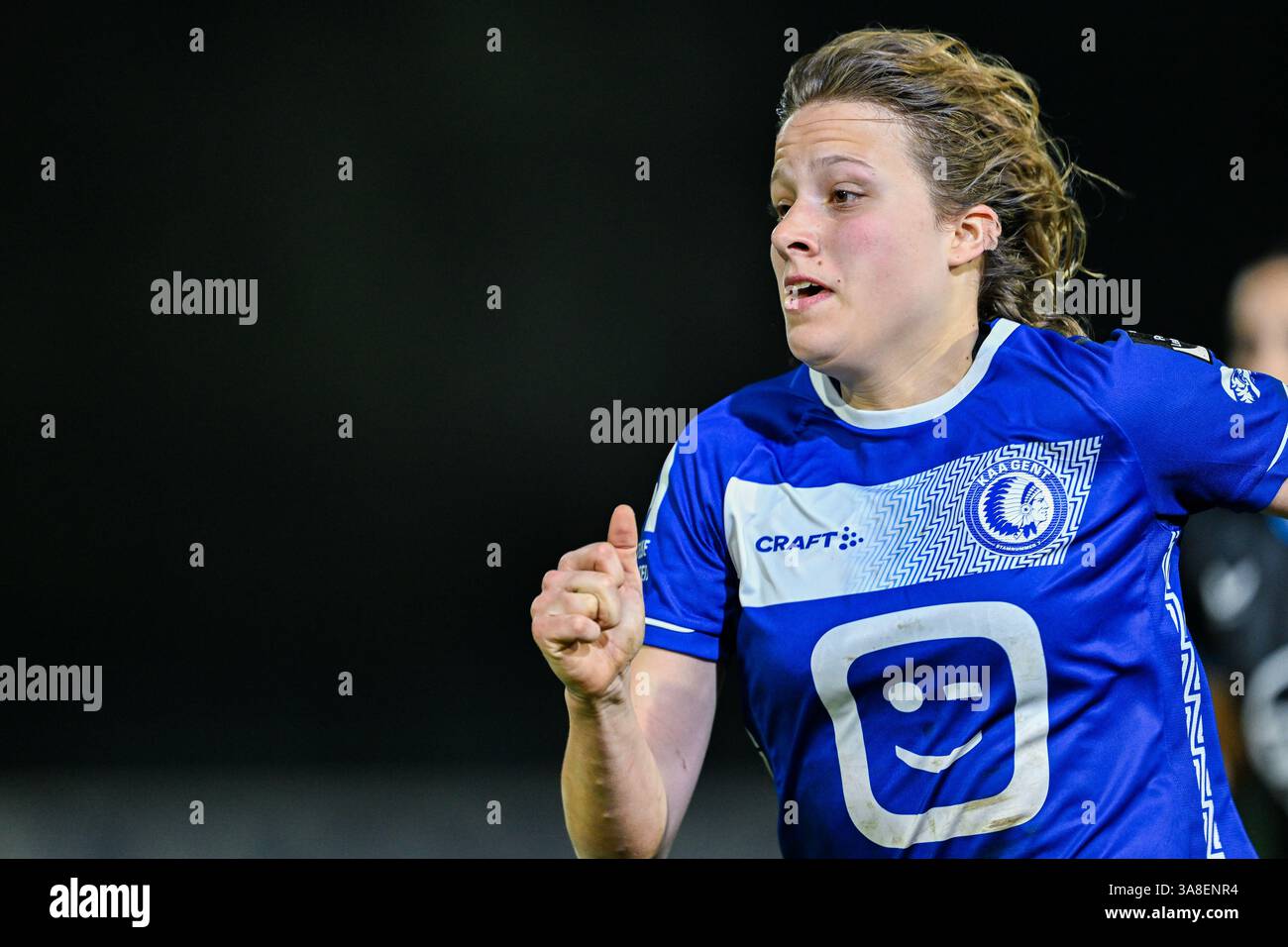 Gent, Belgium. 28th Mar, 2025. Fleur Van Daele (16) of KAA Gent Ladies ...