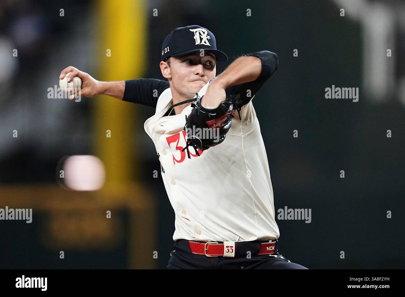 Texas Rangers starting pitcher Jack Leiter throws to the Boston Red Sox ...