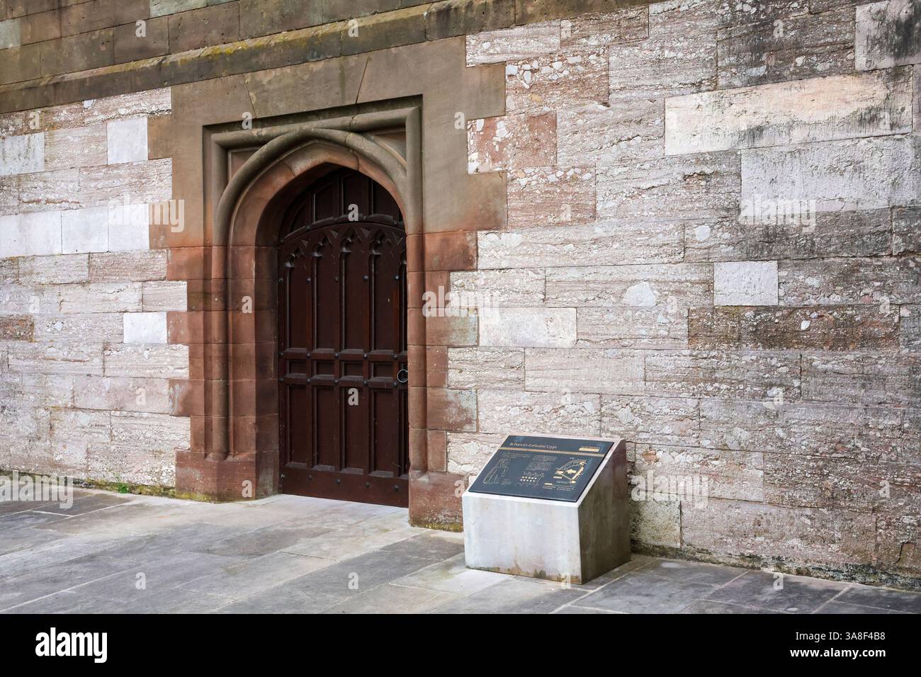 Wooden door entrance to cathedral crypt St Patricks cathedral Armagh ...