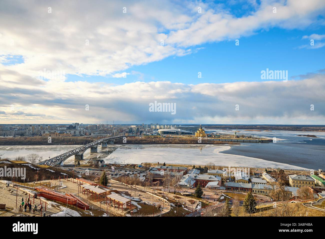 A breathtaking winter panorama of Strelka in Nizhny Novgorod, where the ...