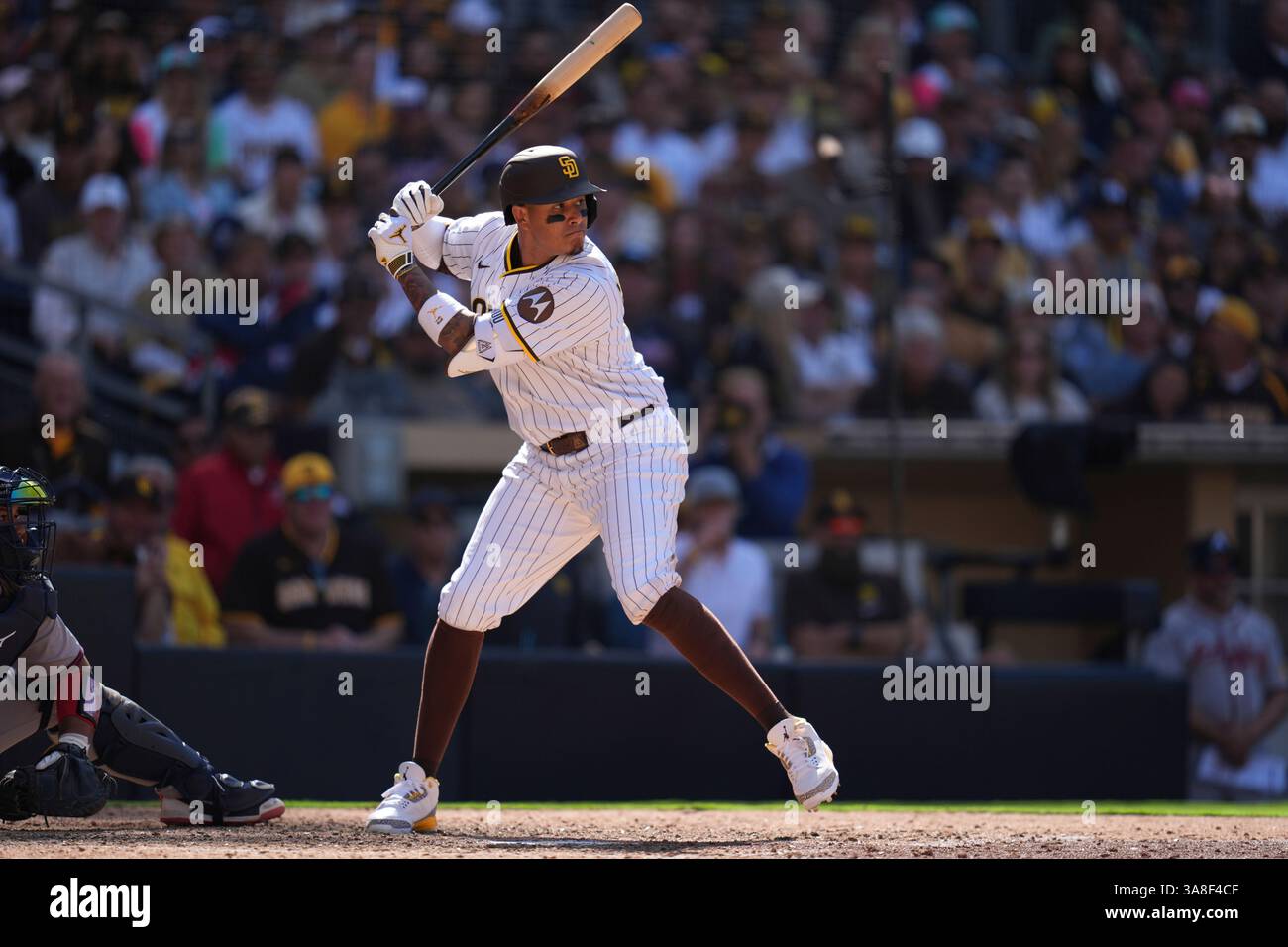 San Diego Padres' Manny Machado batting during the seventh inning of an ...