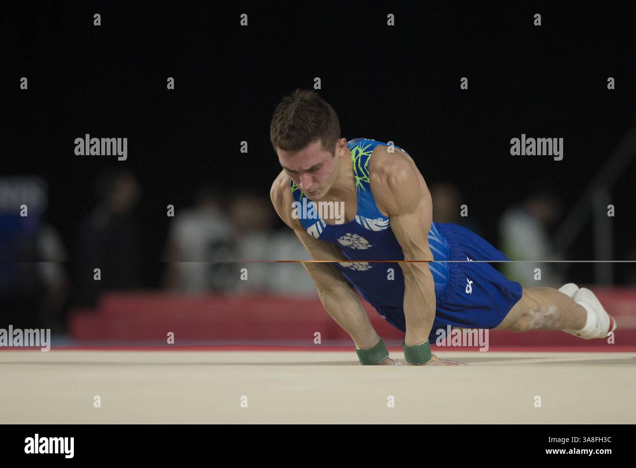 October 2, 2017: Gymnast David Belyavskiy (RUS) competes a triple back ...