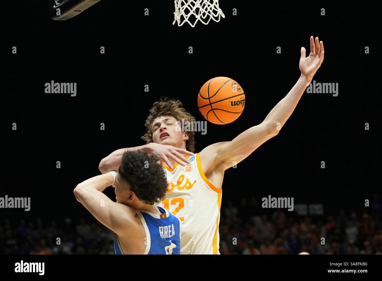 Kentucky's Koby Brea (4) is blocked on his way to the basket by ...