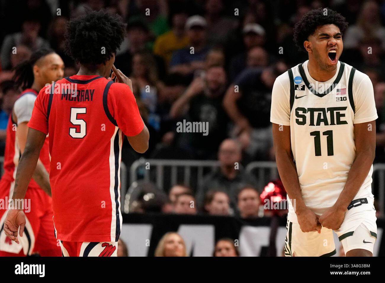 Michigan State guard Jase Richardson (11) celebrates a play against ...