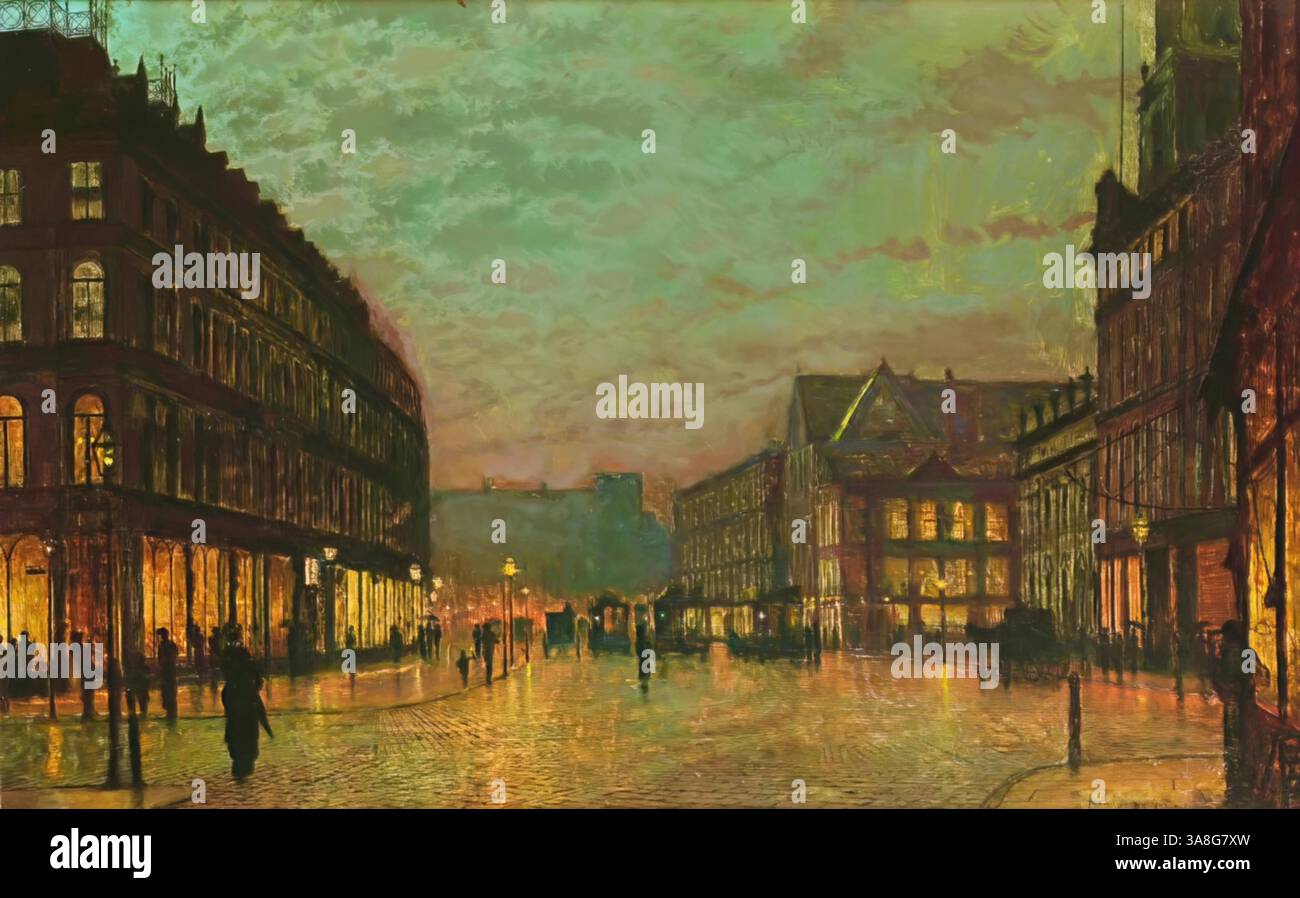 Boar Lane, Leeds, by lamplight, 1881 (painting) by Grimshaw, John ...