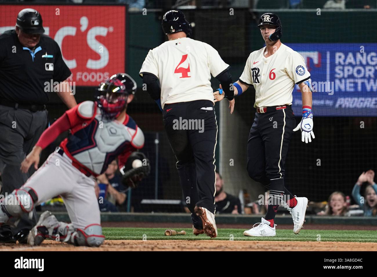 Texas Rangers' Joc Pederson (4) and Josh Jung (6) celebrate after ...