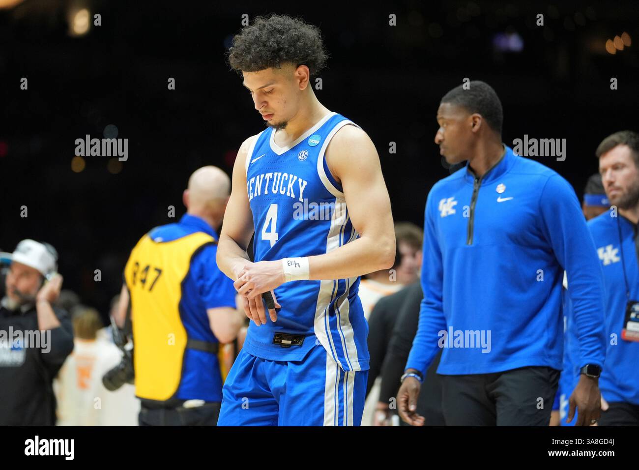 Kentucky's Koby Brea walks off the court following a loss to Tennessee ...