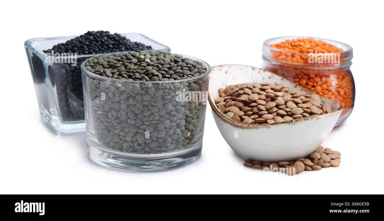 Different types of lentils isolated on white Stock Photo - Alamy