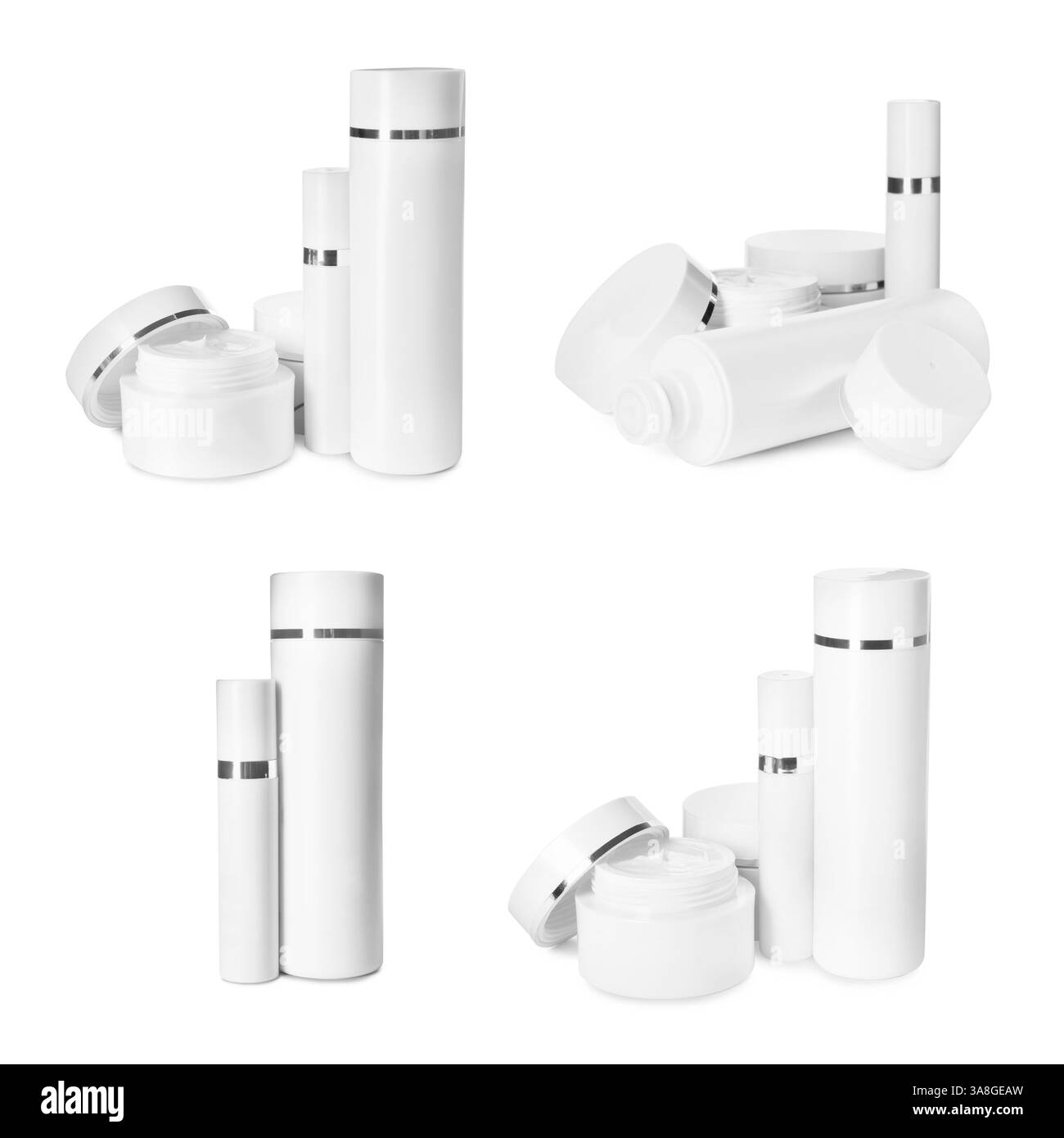 Different cosmetic products isolated on white, collage Stock Photo - Alamy