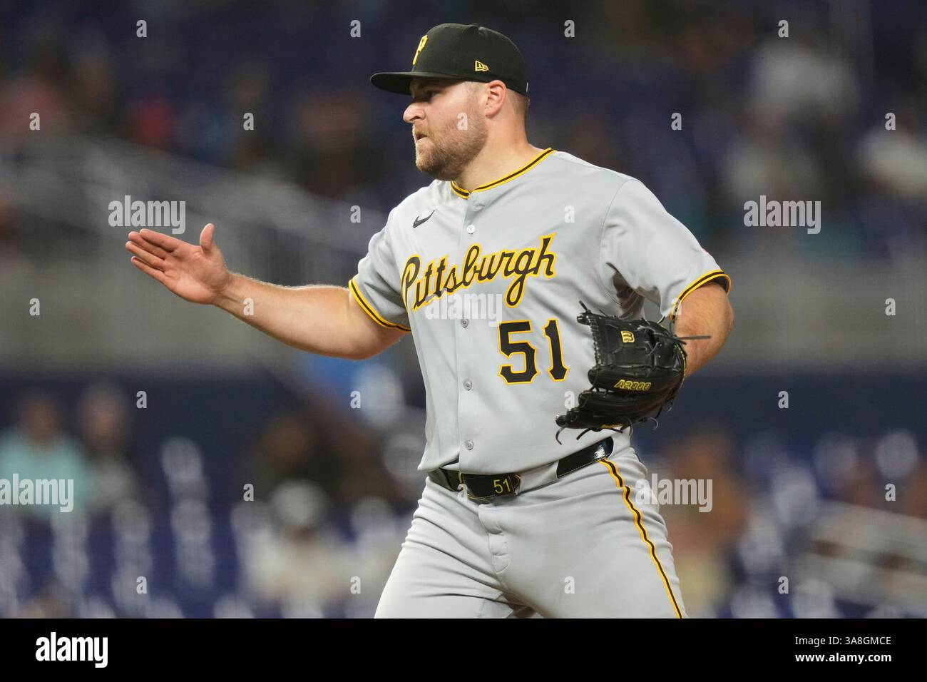 Pittsburgh Pirates pitcher David Bednar (51) reacts after getting the ...